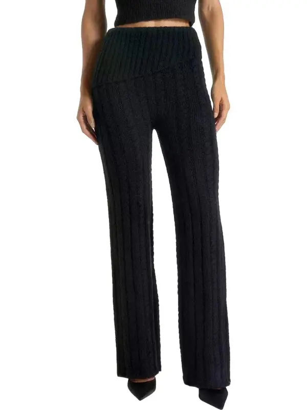 Manière De Voir Cable-knit Foldover Trousers - Black