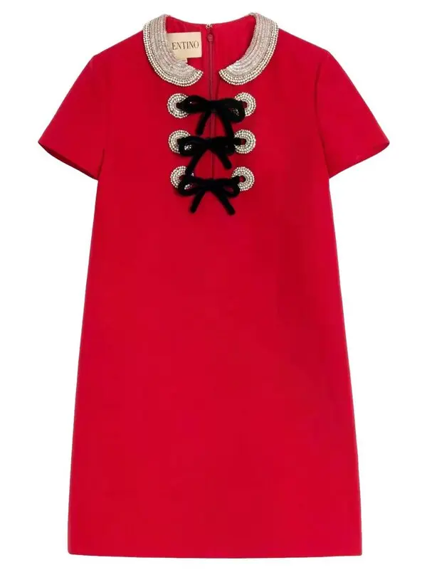 Valentino Garavani Embroidered Crepe Couture Mini Dress - Red