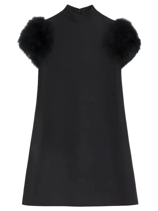 Valentino Garavani Crepe Couture Feather Mini Dress - Black