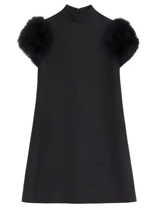 Valentino Garavani Crepe Couture Feather Mini Dress - Black