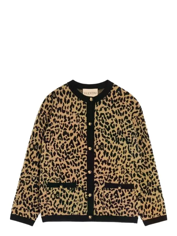 Valentino Garavani Animal-print Wool Cardigan - Neutrals