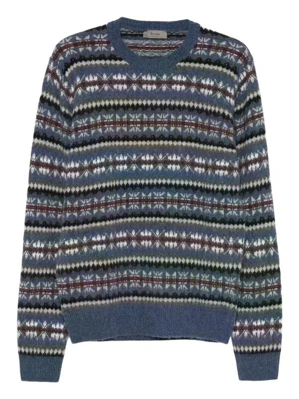FERRANTE Patterned Crew-neck Sweater - Blue