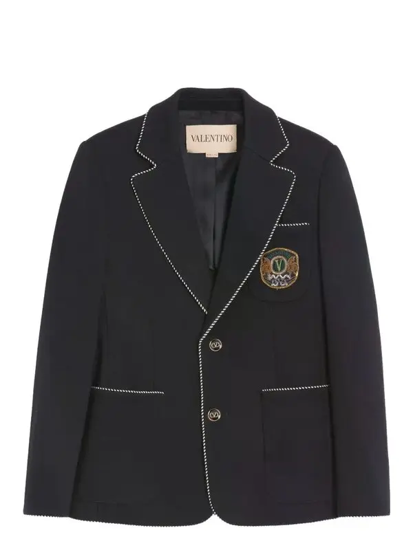 Valentino Garavani Single-breasted Wool Jacket With Torchon Piping - Black