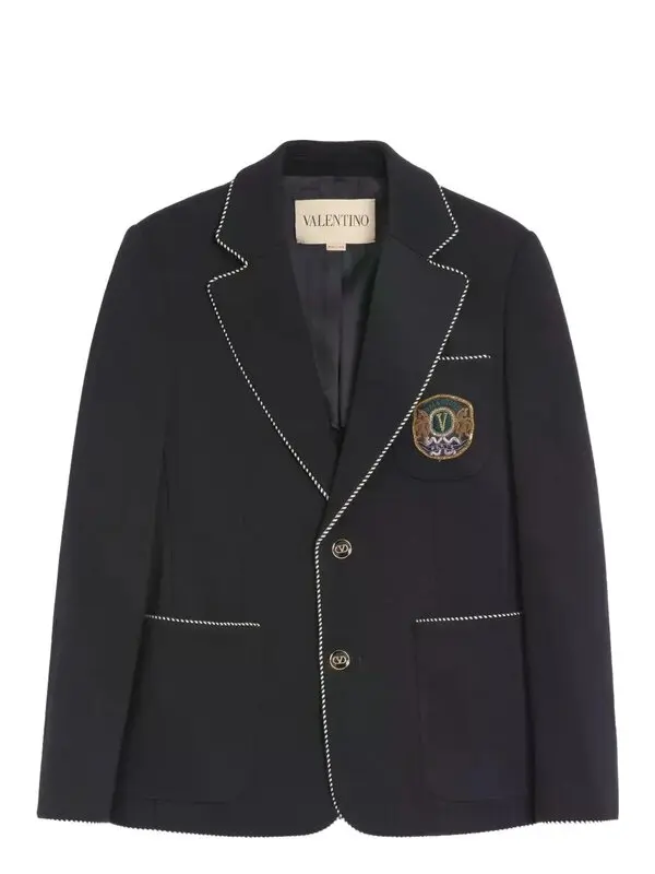 Valentino Garavani Single-breasted Wool Jacket With Torchon Piping - Black