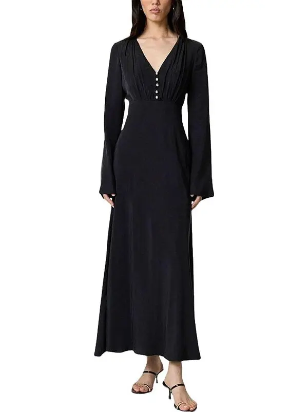 NOCTURNE Crystal Button Detailed Maxi Dress - Black