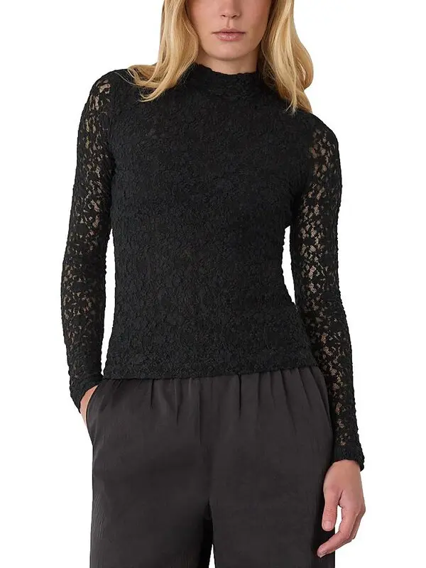 Whistles Lace Detail High Neck Top - Black