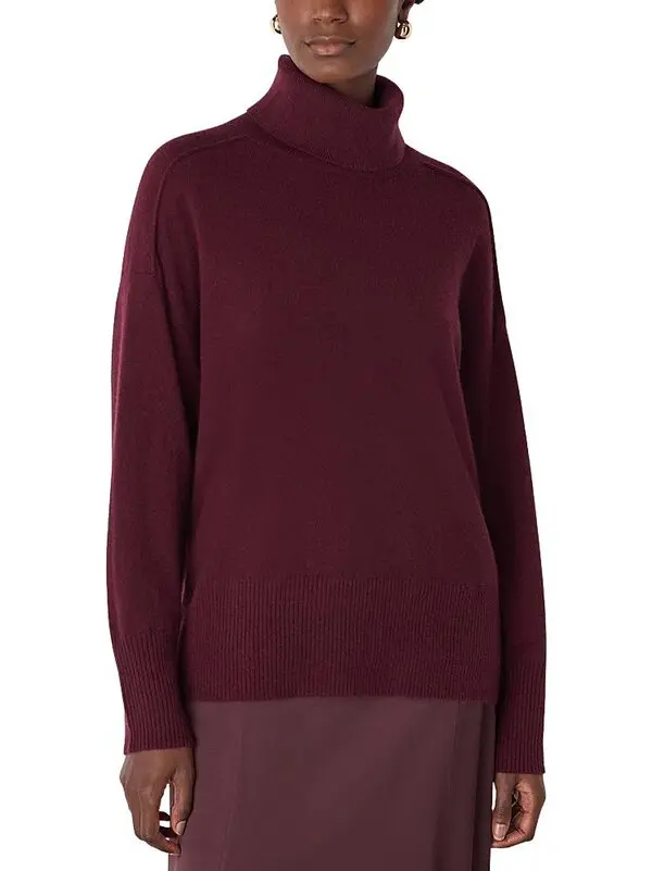 Whistles Cashmere Roll Neck Sweater - Burgundy