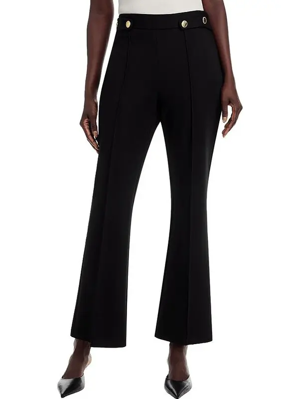 T Tahari Flared Leg Pants With Buttons - Black