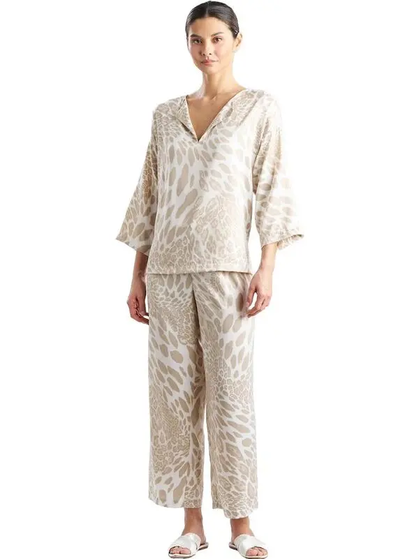 Natori Luxe Leopard Pullover Pajama Set - Natural