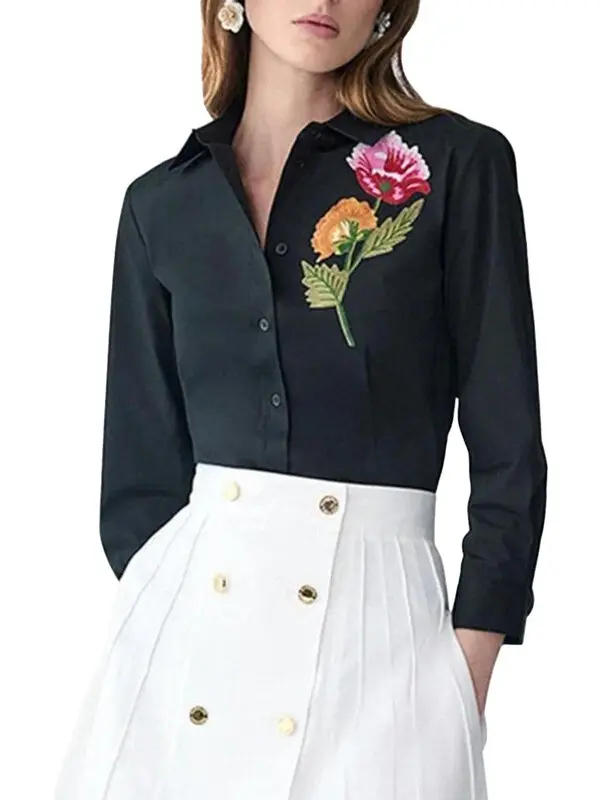 Carolina Herrera Floral Embroidered Icon Button-down Shirt - Black Mult