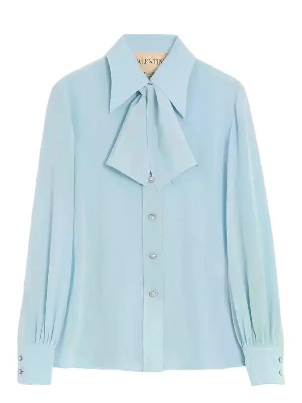 Valentino Garavani Crepe De Chine Scarf-detail Shirt - Blue