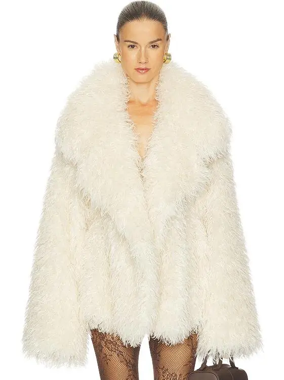 Norma Kamali Sleeping Bag Faux Fur Short Coat - Cream