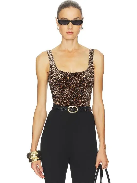 Good American Velvet Modern Tank Bodysuit - Mini Lucky Leopard