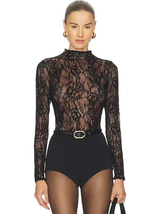 Good American Lace Mock Neck Bodysuit - Black001