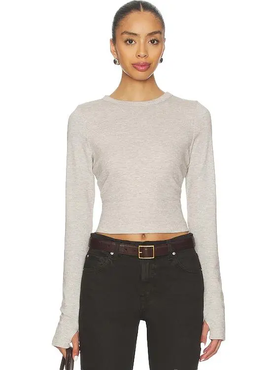 Susana Monaco Carryover Fleece Crew Long Sleeve Top - Sandstone