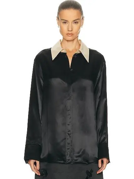 JIL SANDER Relaxed Fit Long Sleeve Shirt - Black