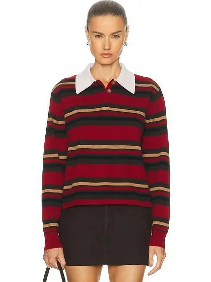 Guest In Residence Cropped Stripe Rugby Sweater - Ruby Combo