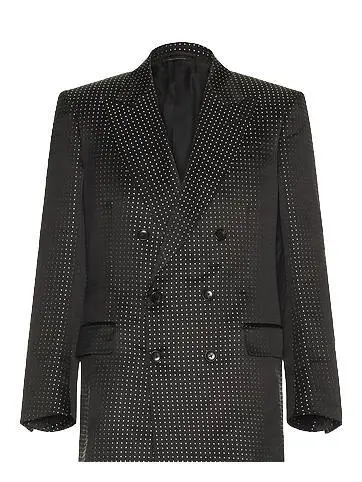 TOM FORD Duchesse Polka Dot Jacquard Double Breasted Jacket - Black & Ivory