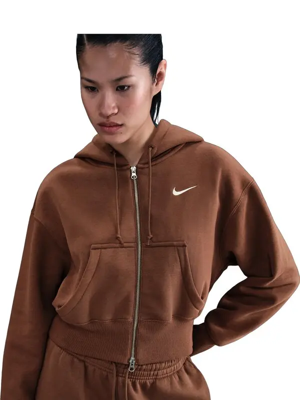 Nike Sportswear Phoenix Fleece Loose Full-zip Cropped Hoodie - Brown