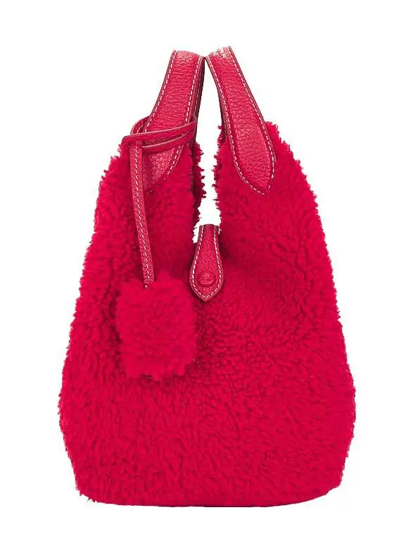 Polo Ralph Lauren Shearling & Pebble Leather Crossbody Tote - Red
