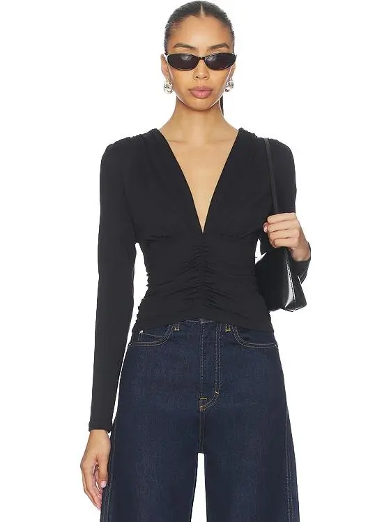 Susana Monaco Gathered Long Sleeve Top - Black
