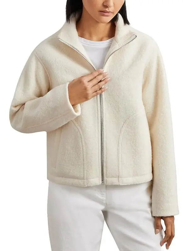 REISS Knitted Wool Jacket - Cream