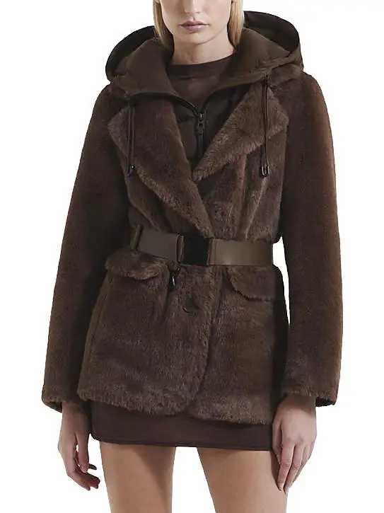 Rudsak Faux Fur Jacket With Removable Hood - Mocha
