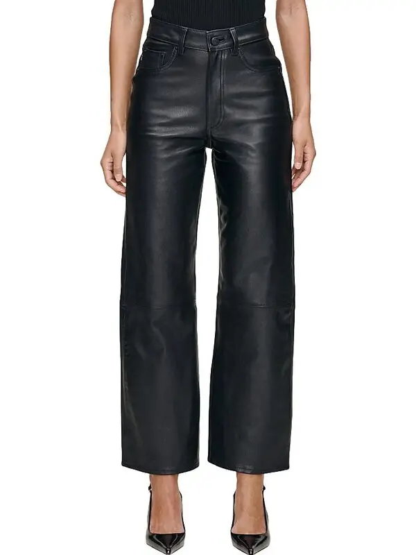 DL1961 Karmine Leather Wide Leg High Rise Jeans - Obsidian