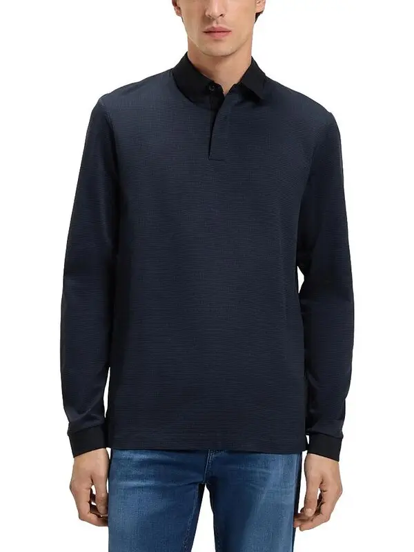 BOSS Pado Long Sleeve Mercerized Cotton Polo Shirt - Dark Blue