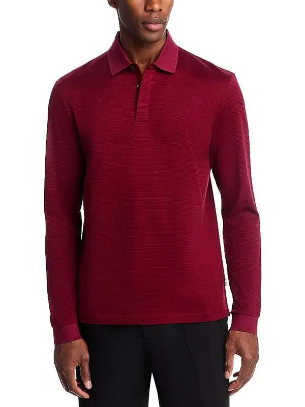 BOSS Pado Long Sleeve Mercerized Cotton Polo Shirt - Dark Red