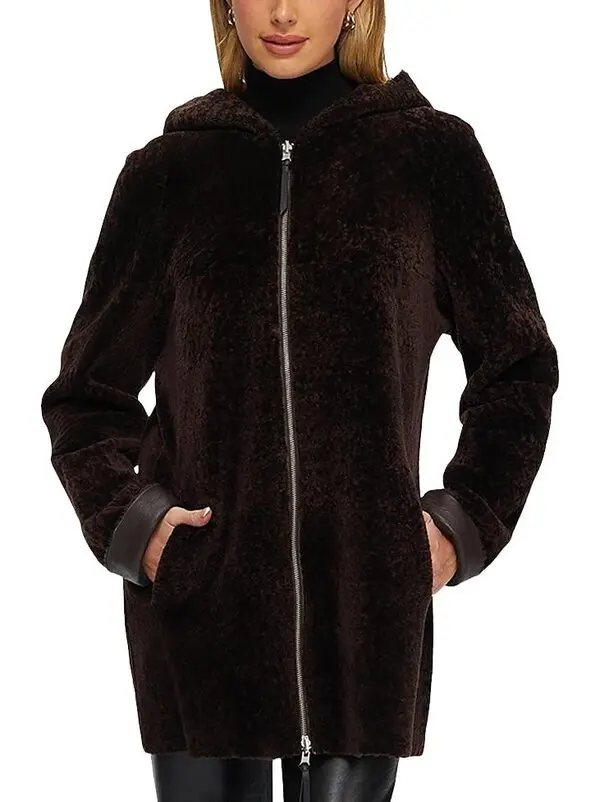 Gorski Reversible Shearling Zip Parka Coat - Brown/brown