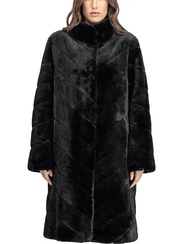 LYLA GRANT Faux Fur Mink Coat - Black