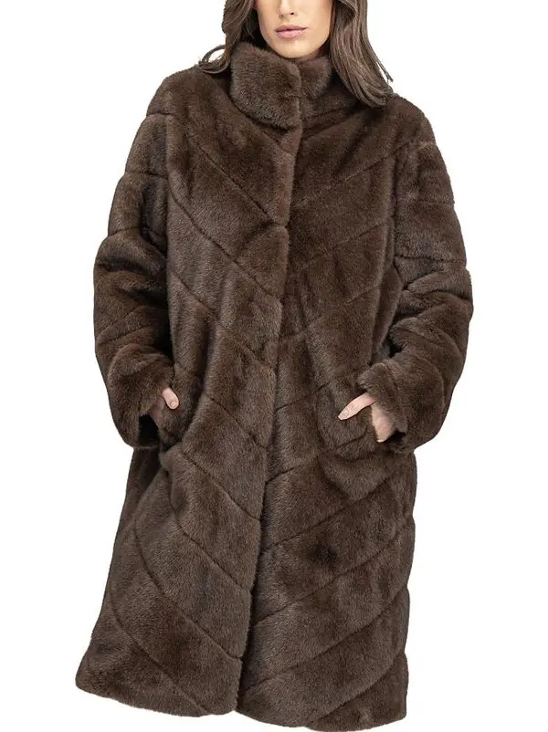 LYLA GRANT Faux Fur Mink Coat - Brown