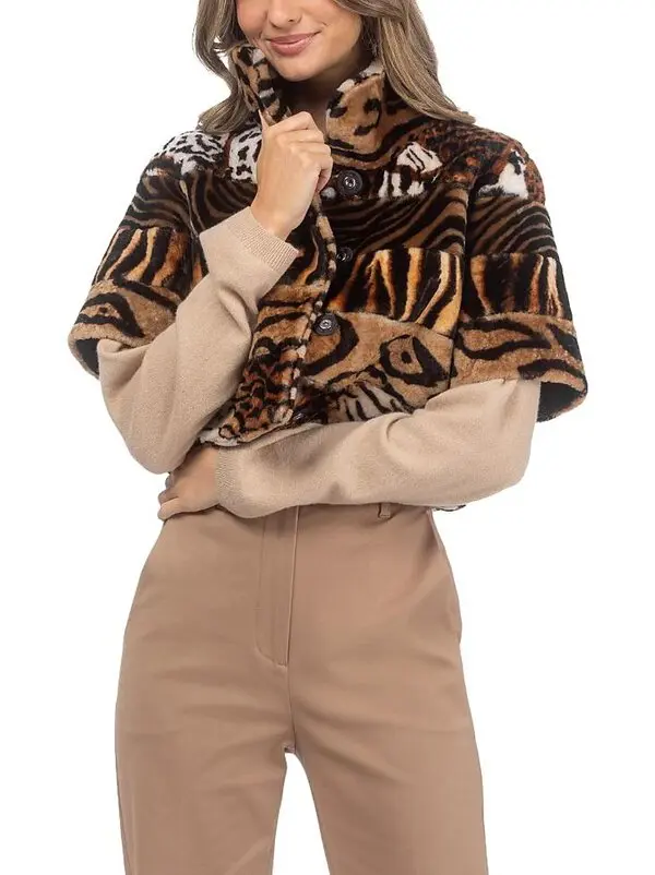 Gorski Merino Shearling Bolero With Cropped Sleeves - Africa Print