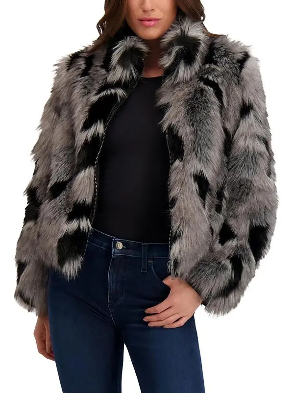 LYLA GRANT Faux Fur Fox Jacket - Black/gray
