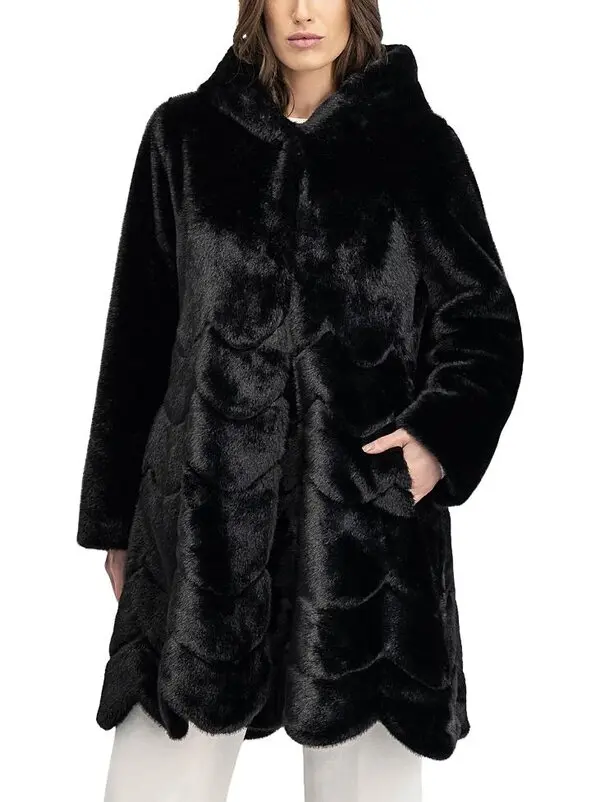 LYLA GRANT Faux Fur Reversible Parka Coat - Black/black