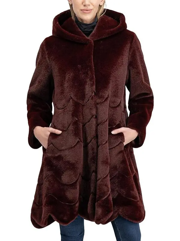 LYLA GRANT Faux Fur Reversible Parka Coat - Wine/black