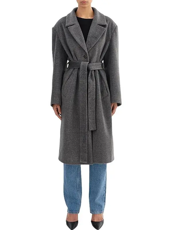 LAMARQUE Tie Detailed Coat - Heather Dark Grey