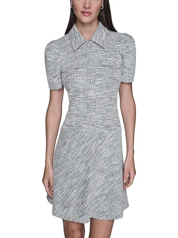 Karl Lagerfeld Paris Tweed Knit A-line Dress - Ocean Blue/ Multi