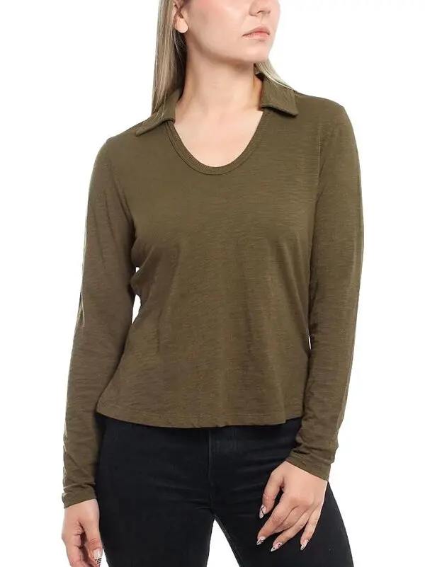 WILT CLOTHING Scoop Neck Polo - Dark Olive