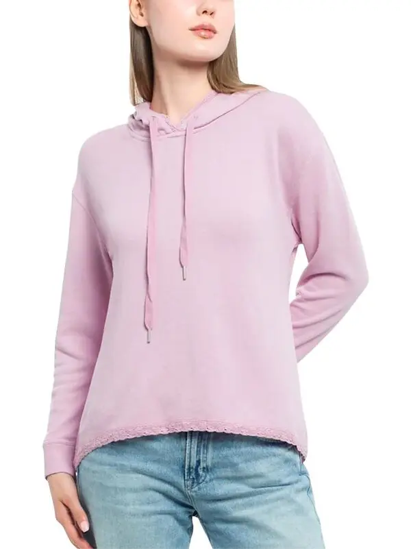 WILT CLOTHING Vented Back High-low Lace Hem Hoodie - Mauve Mist