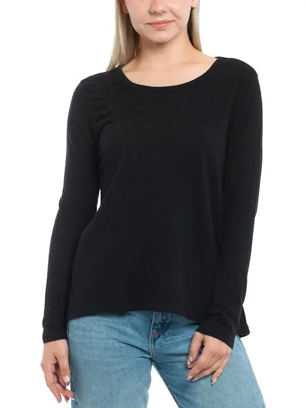 WILT CLOTHING Wide Neck Tee With Ruching Detail - Black