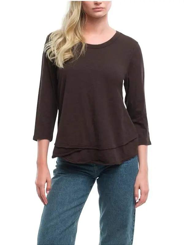 WILT CLOTHING 3/4 Sleeve Shrunken Crew Mock Layer Tee - Chocolate Torte