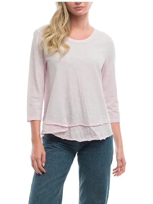 WILT CLOTHING 3/4 Sleeve Shrunken Crew Mock Layer Tee - Pink A Boo
