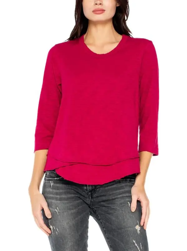 WILT CLOTHING 3/4 Sleeve Shrunken Crew Mock Layer Tee - Raspberry