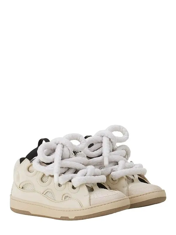 LANVIN Curb Leather Sneakers With Lace Up Fastening - Beige / Black
