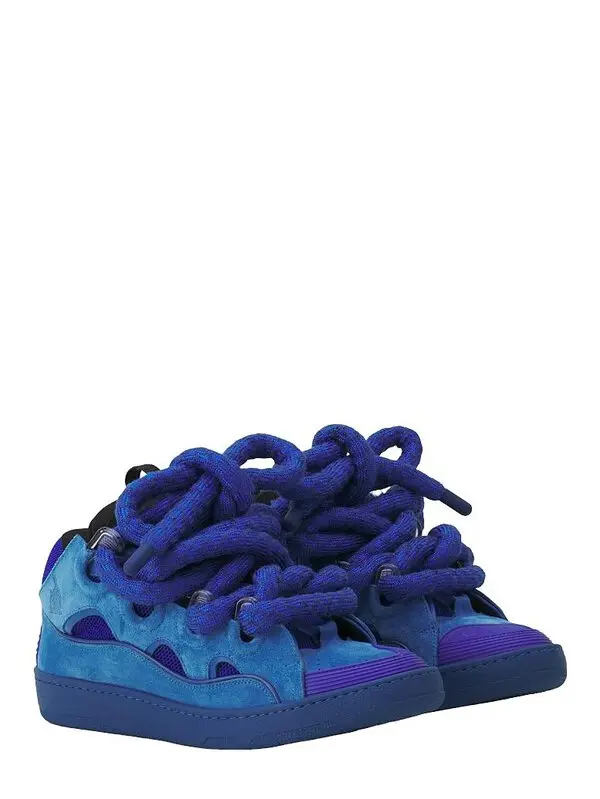 LANVIN Curb Leather Sneakers With Lace Up Fastening - Blue / Black