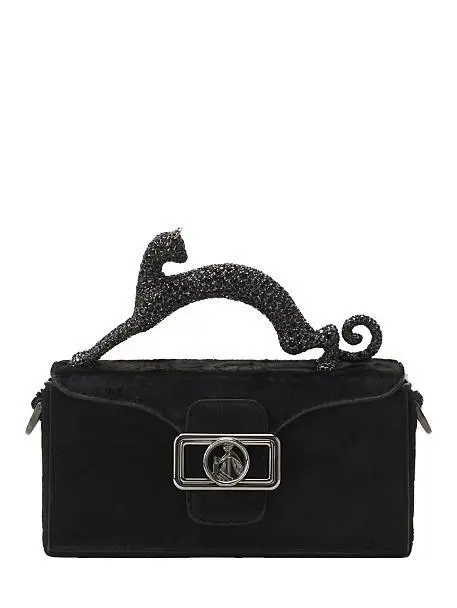 LANVIN Pencil Cat Nano Leather Bag With Pony Effect And Rhinestones - Black