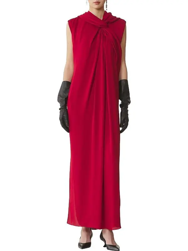 LANVIN Long Knotted Satin Gown - Red Anemone