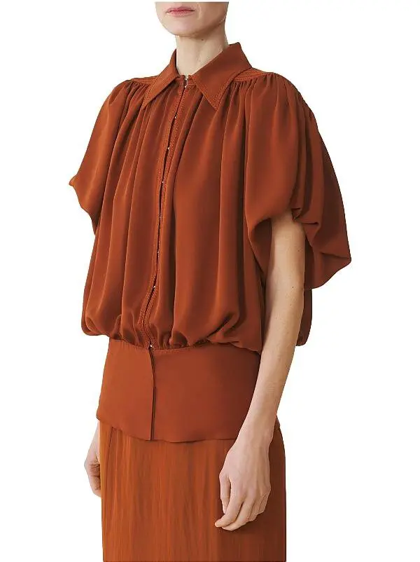 LANVIN Silk Georgette Top - Chestnuts